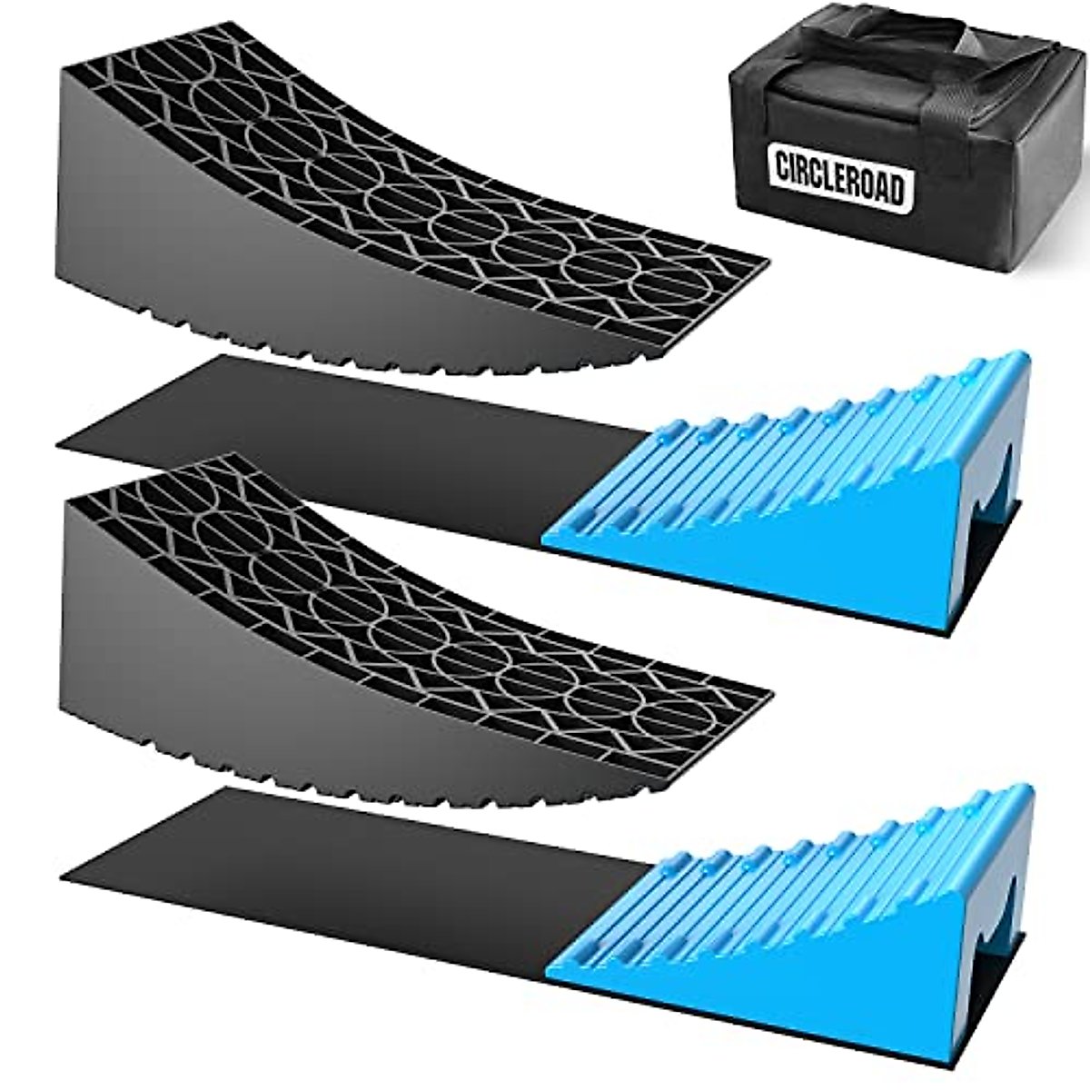 CircleRoad RV Leveler Blocks 2 Pack with Rubber Anti-Skid Pads, RV Leveling Blocks for Travel Trailers, RV, Campers, Trucks, Non Slip Design RV Leveling Blocks Bear Weight 35,000 lbs,Blue