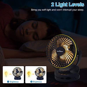 KEYNICE Camping Fan with Light, Portable Travel Fan, Rechargeable Clip on Fan, 4 Speed Battery Powered Desk Fan, Personal Table Fan for Home Office Outdoor