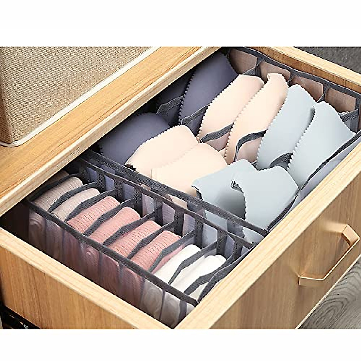 6PCS Drawer Organizer underwear Closet Divider Women (2 X 6,7 and 11 grids) for Clothes Storage Organization, Dresser, Drawer and Closet Organizers for: Underwear, Bra, Sock, & More, Gray (PSL-S13)