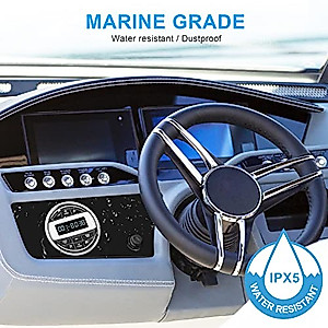 Bluetooth Marine Boat Radio Receiver: Waterproof Marine Gauge Stereo System - HD LCD Display AM FM Tuner MP3 AUX-in USB Built-in EQ