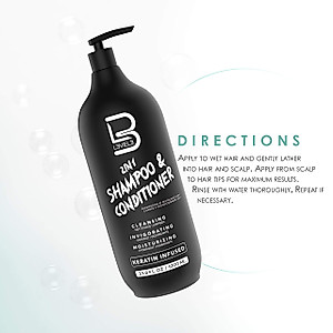 L3 Two in One Shampoo and Conditioner - Smooths and Strengthens Hair - Improves Shine and Tames Frizzy Hair - 33.8 Fl Oz
