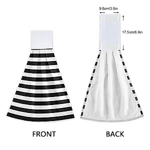 JSTEL Striped Dish Towels for Drying Dishes,Black White Stripe Kitchen Cloth Hanging Dish Towels Absorbent Hanging Towel Thick Hand Dry Towel