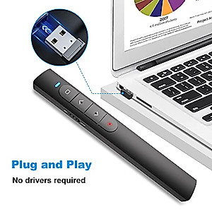 Wireless Presenter Remote, USB-A Presentation Clicker for PowerPoint Presentations Pointer, Google Slide Advancer Projector Smart Board Slideshow PPT Clicker for Mac/Computer/Laptop/Office