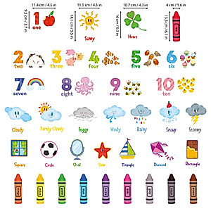 DECOWALL DS9-8056 Numbers Crayons Weather and Shape Wall Decals Stickers Kids Nursery Classroom Bedroom Room décor playroom Stick Peel Educational Removable Colorful Living Decal Animal Learning