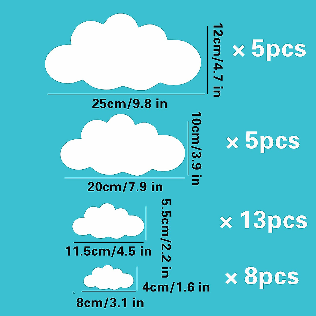 White Clouds for Ceiling Wall Decals, 31Pcs Mixing Size Colud Decal for Kids Bedroom Home Decor Vinyl Cloud Nursery Decals Stickers Baby Room Cloud Wallpaper Art Decoration Poster