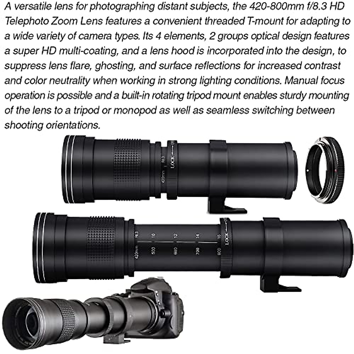 Canon EOS 2000D DSLR (Rebel T7) w/ 18-55mm Zoom Lens Kit + 64GB Memory, 420-800mm Super Zoom Lens, Wide Angle Lens, Telephoto Lens, 3PC Filter Kit, Photo Backpack, Tripod + More (34PC Bundle)