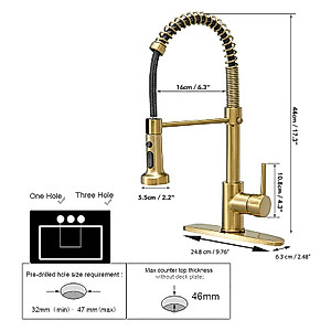 BESy Commercial Kitchen Faucet with Pull Down Sprayer, High-Arc Single Handle Single Lever Spring Rv Kitchen Sink Faucet with Pull Out Sprayer, 3 Function Laundry Faucet, Brushed Gold