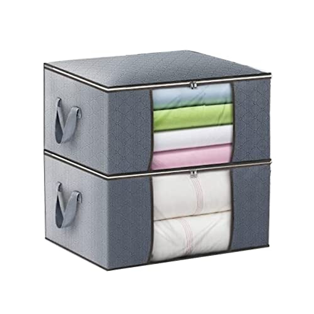 2PCS 90L Large Storage Bags Home Quilt Storage Bag Foldable Non-Woven Transparent Window Handle Storage Bag for Comforters, Clothing, Blanket, Bedding and Toys