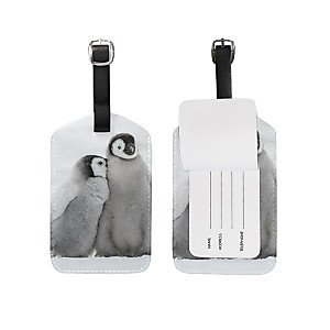Cooper girl Cute Two Penguins Luggage Tag Travel ID Label Leather for Baggage Suitcase 1 Piece