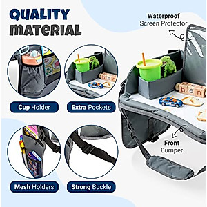WITRIP Kids Travel Tray with Dry Erase Board, Travel Tray for Kids Car Seat, Carseat Table Trays for Toddler, Kid Activity Desk for Air Travel, No-Drop Tablet Holder & Borders (All Grey)
