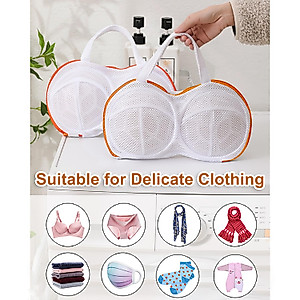 3Pcs Bra Washing Bag for Laundry, Upgraded Large 3D Bracket Mesh Bra Laundry Bags Bra Washer Protector for Laundry Delicates Lingerie Brassiere Wash Bags for Washing Machine (Orange, D to H Cups)