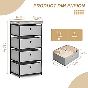 MOOACE Fabric Storage Dresser with Drawers, 4 Drawers Clothes Organizer and Storage Tower for Bedroom, Small Fabric Storage and Chest of Drawers, Light Gray