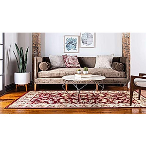 Unique Loom Voyage Collection Traditional Oriental Classic Intricate Floral Design Area Rug, 4 ft x 6 ft, Red/Ivory
