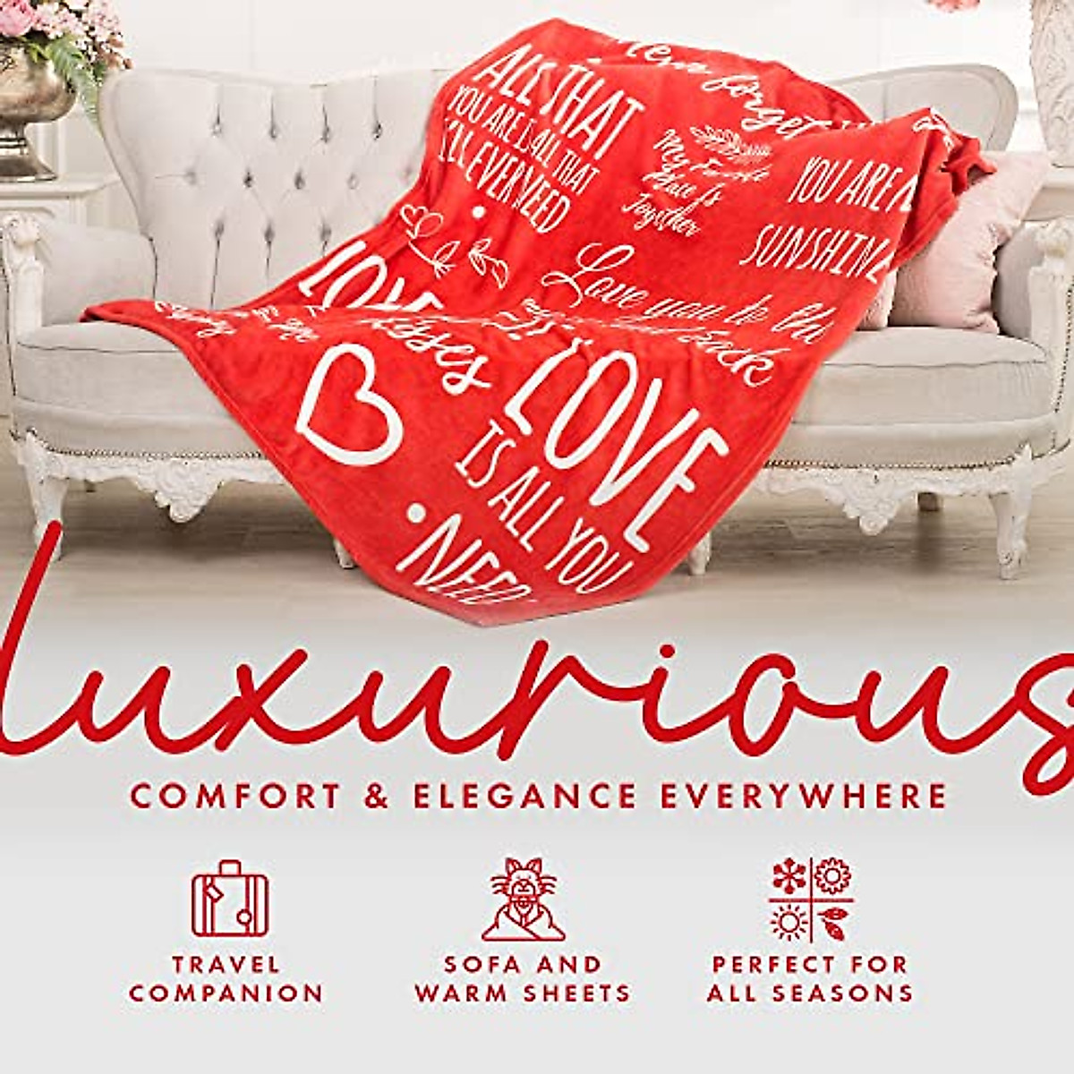 EasyFluffy I Love You Blanket - Girlfriend Gifts for Girlfriends and Boyfriends - Inspirational Blankets for Women - Couples Blanket - Love Gifts - Hug Blanket, Throw 50” x 60” (Red)