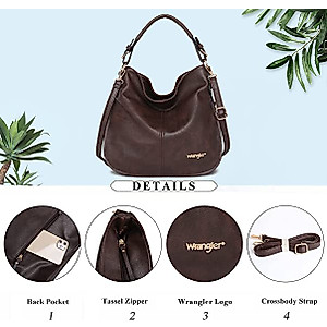Montana West Wrangler Purses and Handbags for Women Hobo Bags Vegan Leather Crossbody Shoulder Bags Women Tote Bags WG16-1022CF Coffee