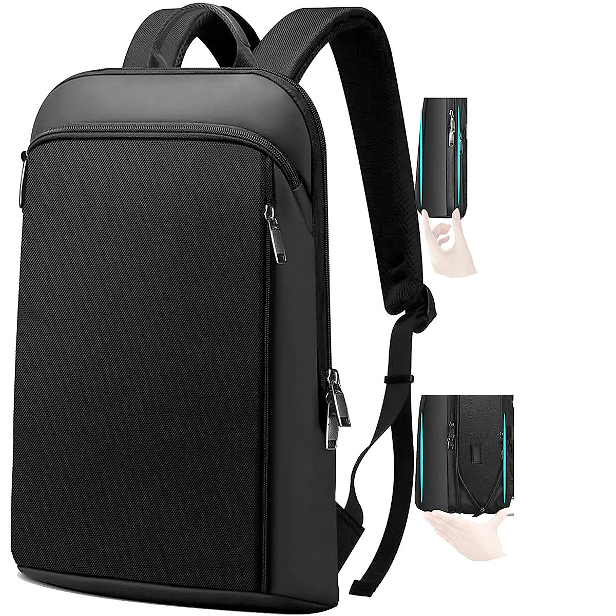 ZINZ Slim and Expandable 15 15.6 16 Inch Laptop Backpack Anti Theft Business Travel Notebook Bag with USB, Multipurpose Large Capacity Daypack College School Bookbag for Men & Women,Deep Black