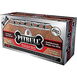 PITBULL Black Nitrile Exam Gloves, 6 Mil, Disposable, Case/1000, X-Large XL