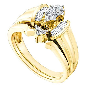 Dazzlingrock Collection 0.25 Carat (ctw) 1/4 Ctw-Diamond Marquise Center Bridal Set, 14K Yellow Gold, Size 8