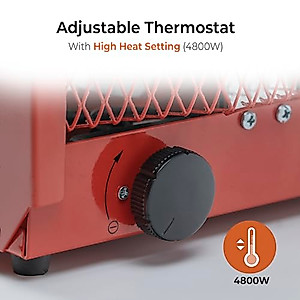 Comfort Zone Electric Fan-Forced Industrial Garage, Workshop Utility Space Heater, Thermostat Control, Heavy Gauge Steel, Carry Handle, Rubber Feet, NEMA 6-30P, & Overheat Protection, 4,800W, CZ290