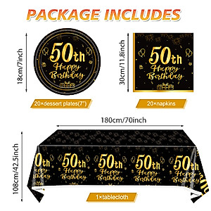 Juhap 41Pcs 50th Birthday Decorations Back in 1973 50th Wedding Anniversary Decorations for Men Women 50 Years Theme Party Supplies Tableware Set Includes Plates Napkins and Tablecloth, Service for 20