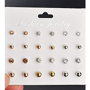 Ofeiyaa 57 Pairs Assorted Multiple Stud Hoop Earrings for Women Crystal Pearl Stud Earrings Set