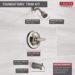 Delta Faucet Foundations Chrome Shower Faucet Set with 2-Spray Chrome Shower Head, Tub and Shower Trim Kit, Shower Faucet Sets Complete, Chrome BT13410 (Valve Not Included)