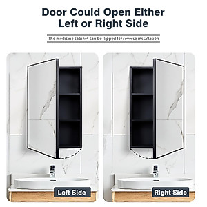 ANTIS'S HOME Medicine Cabinet, Black Bathroom Mirror with Storage, Mirror Cabinet Wall Mounted Aluminum Storage Cabinet, Rectangle Modern Vanity Cabinet, Non-recessed, 16 x 24 inch