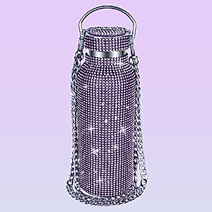 Diamond Water Bottle, Bling Diamond Vacuum Flask, Sparkling Diamond Water Bottle, High-Grade Stainless Steel Rhinestone Vacuum Flask, Leak-Proof Vacuum Flask With Chain (Light Purple, 750ML)