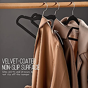 SPORWLIK Premium Velvet Hangers with Tie Bar, Suit Hangers Non-Slip Space Saving Coat Hanger Ultra Thin，Clothes Hangers 360° Swivel Hook for Suit, Shirt Dress & Trouser (Pack of 50)