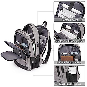 CLUCI Laptop Backpack for Men Women School Backpack College Bookbag for Men Water Resistant Travel Work Backpacks Fits 15.6" Laptop Business Computer Bag with USB Charging Port Grey