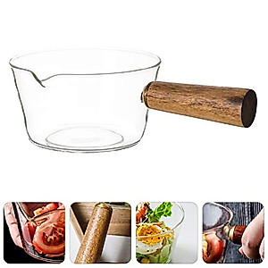 HANABASS Creamer Mug Pan Mini Butter Warmer Wooden Handle Heating Liquid Pot 600ML Glass Triple Pitcher Barista Single Spouts With Wood Handle Sauce Pot Assorted Color