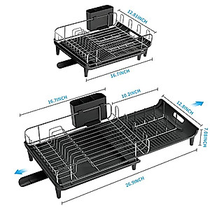 JINGFU Dish Drying Rack - Stainless Steel Dish Racks for Kitchen Counter, Large Dish Drying Rack with Drainboard, Dish drainers for Kitchen Counter,Expandable Dish Rack for Cups, Cutlery, Pot&lid