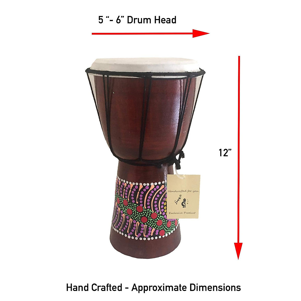 Djembe Drum Bongo Congo African Wood Drum - MED SIZE- 12" High - Professional Sound - NOT MADE IN CHINA