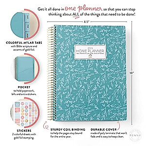 PPP 2023 Home Planner (Blue Leaf) | Work from Home Planner w/Stickers | Daily Checklist | Monthly Budget Worksheet | Monthly Calendar Layout | Vacation Checklist | Coil Binding | Poly Laminated Cover