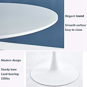 Modern Round Dining Table, Tulip Table for 4-6 Persons, Mid-Century Leisure Table for Kitchen Living Room (White, 42")