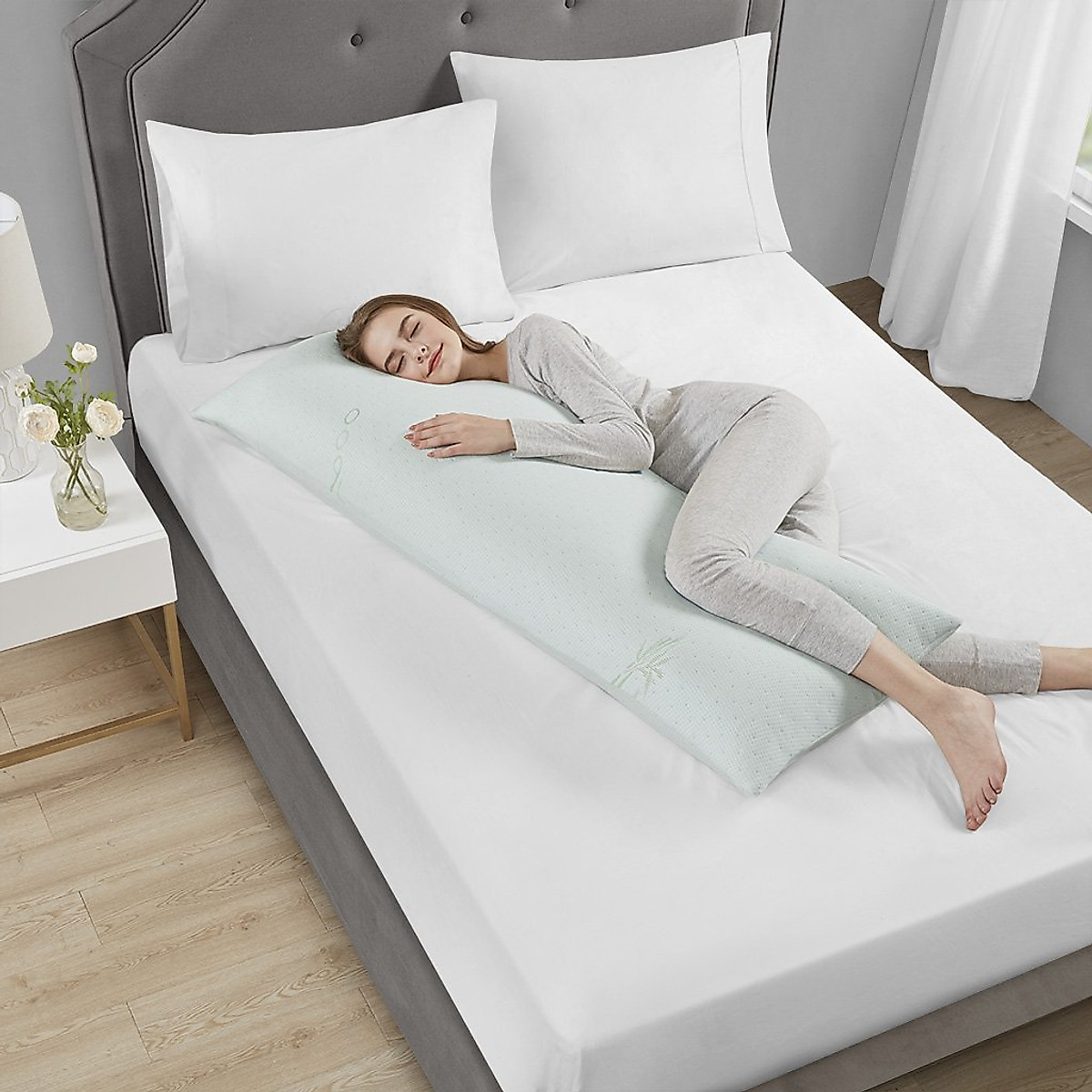 Sleep Philosophy Bed Sleeping with Removable Cover, Body Pillow Size, Ivory