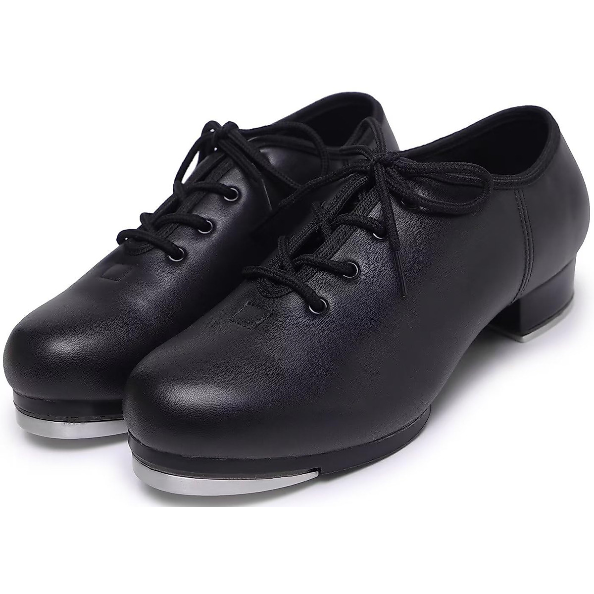 Jazz Tap Shoes for Woman: Leather Lace Up Tap Dance Shoes for Girls and Adult - Flat Heel Split Sole Tap Jazz Shoes for Boys and Man Black