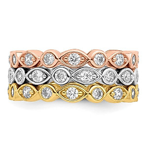 IceCarats 925 Sterling Silver Trio Cubic Zirconia CZ Stackable Rings Size 8