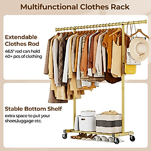 HYSEYY Portable Clothing Clothes Garment Rack Wheels,46.5" L Sturdy Clothing Racks for Hanging Clothes, Metal Wardrobe Closet Rack Clothes Storage Organizer for Coats, Shirts, Dress, Gold