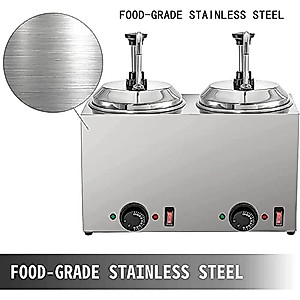 VADSBO Commercial Hot Fudge Warmer, 800W/1600W Cheese Sauce Warmer Pump Dispenser, Stainless Steel Food Warmer Chocolate Heated Pump 30-110℃, for Hot Fudge Caramel Butter