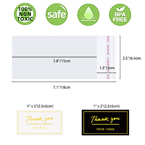 Fimary 100 Pcs Knafeh Pistachio Chocolate Bar Wrappers with 100 Pcs Thank You stickers - 2.5 x 7.1 inch Candy Bar Packaging- Self Adhesive Small Plastic Wax Melt Snap Bar Bags