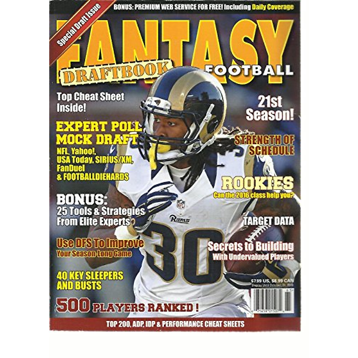 FANTASY FOOTBALL DRAFT BOOK,2016 SPECIAL DRAFT ISSUE (500 PLAYERS RANKED !)