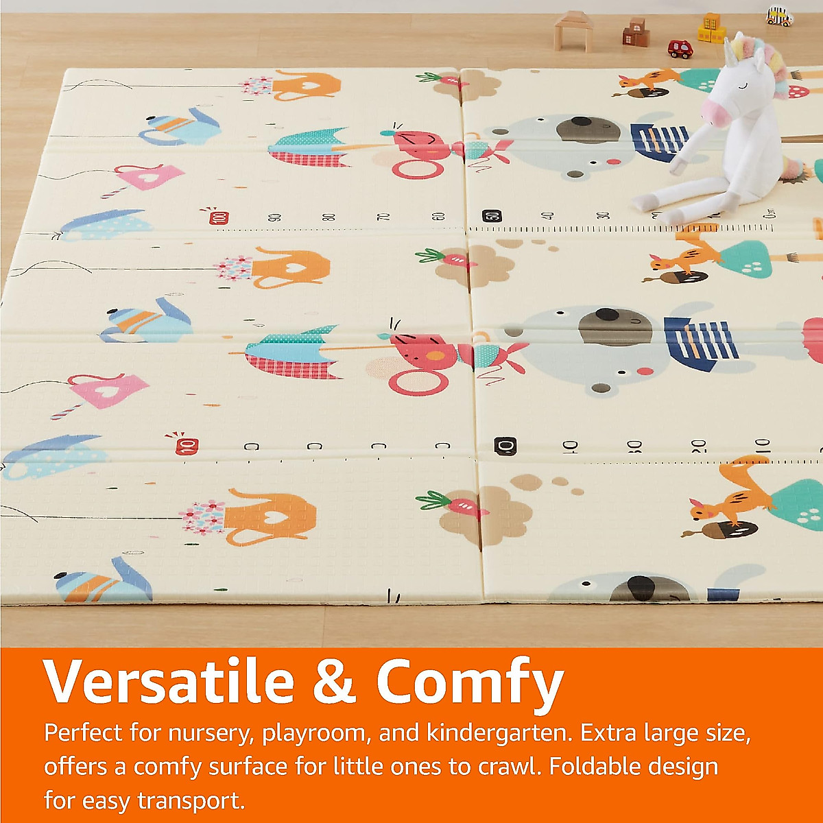 Amazon Basics Foldable Baby Crawling Play Mat, Reversible, Waterproof - 78.7" x 71" x 0.6"