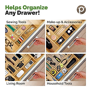 Pristine Bamboo Silverware Organizer - Expandable Kitchen Drawer Organizer - Adjustable Kitchen Drawer Organizer for Utensils, Expandable to 25 Inches Wide, 10 Compartments, Silverware Tray for Drawer
