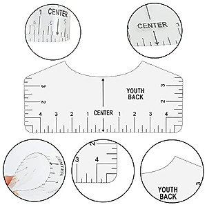 Koogel 8 Pcs Tshirt Ruler, T-Shirt Alignment Guide Tool Tshirt Ruler Guide T Shirt Rulers to Center Designs for Transparent V-Neck/Round T Ruler Children Youth Adult Front and Back Measurement