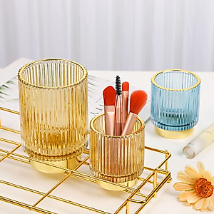 WHJY Makeup Brush Holder Lipstick Organizer Cosmetic Organizer, 5 inch Clear Yellow Crystal Lipgloss Organizers for Vanity