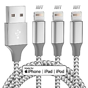 Bkayp iPhone Charger,3Pack 10FT [MFi Certified] Lightning Cable Lightning to USB Compatible iPhone 12/11 Pro/11/XS MAX/XR/8/7/6s/6/plus,iPad Pro/Air/Mini - GreyWhite