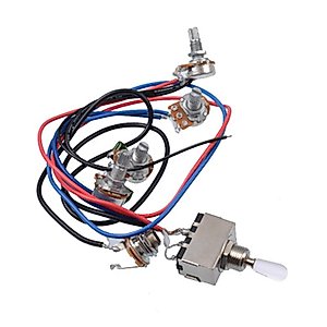 Prewired Wiring Harness Kit Compatible for LP Electric Guitar, 2T2V 500K Pots 3-position Toggle Switch with Jack for Dual Humbucker Gibson Les Pual Style Guitar Electronics Replacements, White Cap