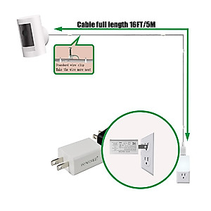 SKYWORLD16Ft Weatherproof Charge Cable for Ring Camera; Certified Ring Power Cable and Power Adapter Compatible with Stick Up Cam Battery/Plug-in 3rd Gen/2nd Gen, Spotlight Cam Battery (2Pcs)