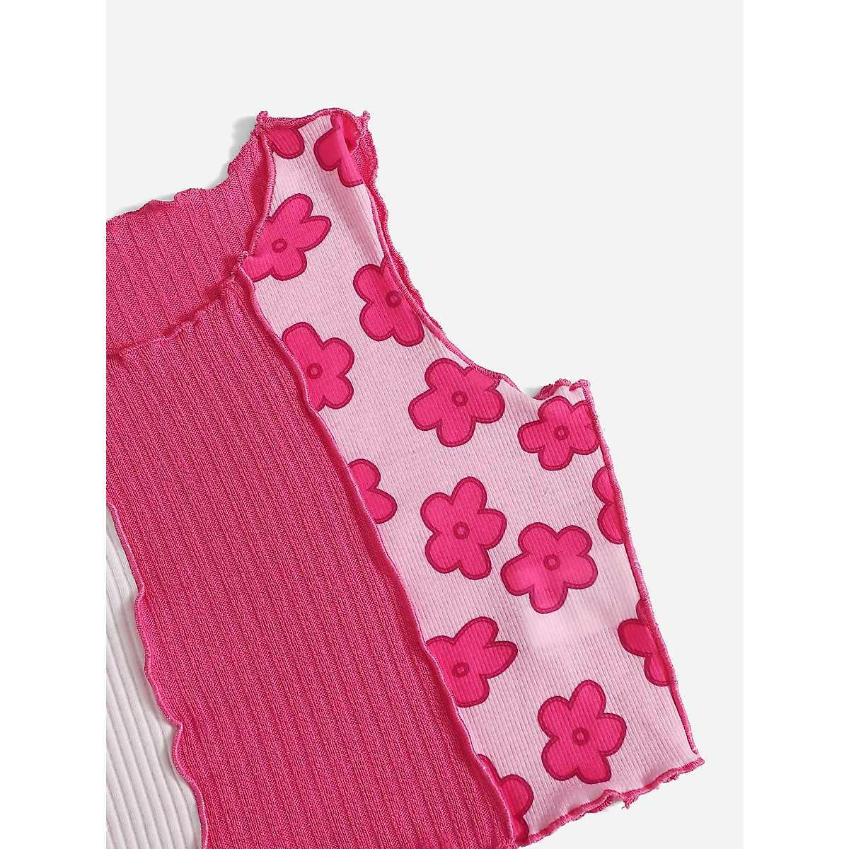 SOLY HUX Girls Colorblock & Floral Print Ribbed Knit Tank Top Cute Clothes Fashion 2023 White and Pink 9Y